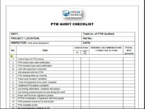 Permit to Work (PTW ) AUDIT CHECKLIST