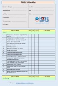 Simultaneous Operation (SIMOPS) checklist Safety Bag