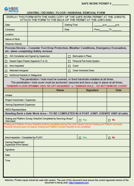 Grating-Decking-Floor- handrail-Removal Form